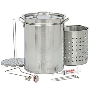 Bayou Classic 1118 32-qt Stainless Steel Turkey Fryer Perfect For Frying Up To 18-lb Turkeys Includes Perforated Poultry Rack and Lift Hook 12-in Stainless Thermometer 1-oz Seasoning Injector