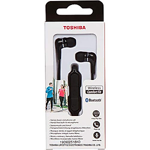 Toshiba Wireless Earbuds | Wireless Bluetooth Headphones w/Microphone | 32FT Working Range for Wireless Headphones | Wireless Earphones w/ 4 Hour Music/Talk Time| Micro USB Charging | RZE-BT312E(K)