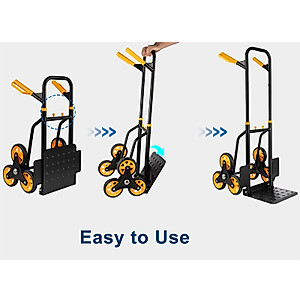 Mstge Stair Climbing Hand Truck, 2 in 1 Stair Climber Dolly Heavy Duty, 350 Lbs Capacity Stair Trolley Cart with 6 Rubber Wheels and Elastic Rope
