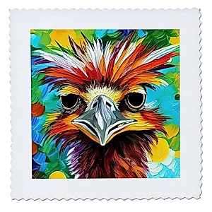 3dRose Funny Colorful emu Bird face Portrait. Cheerful Digital Art... - Quilt Squares (qs-379164-2)