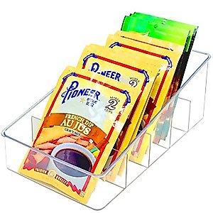 Youngever Clear Plastic Food Packet Storage Organizer, 5 Divided Sections Pantry Organizer, Holder For Snacks, Soups, Seasoning Packets For Kitchen, Refrigerator, and Cabinet
