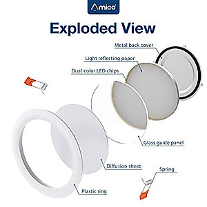 Amico 12 Pack 6 Inch 3CCT Ultra-Thin LED Recessed Ceiling Light with Junction Box, 3000K/4000K/5000K Selectable, 12W Eqv 100W, Dimmable LED Can Lights, 1000LM High Brightness Downlight