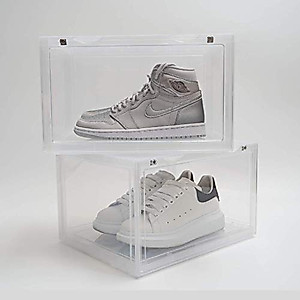 AEAS - Clear Plastic Stackable Foldable Shoe Boxes, Pack of 2 Drop Front Shoe Container Organizer with Magnetic Closure for Sneaker Collection for Men and Women