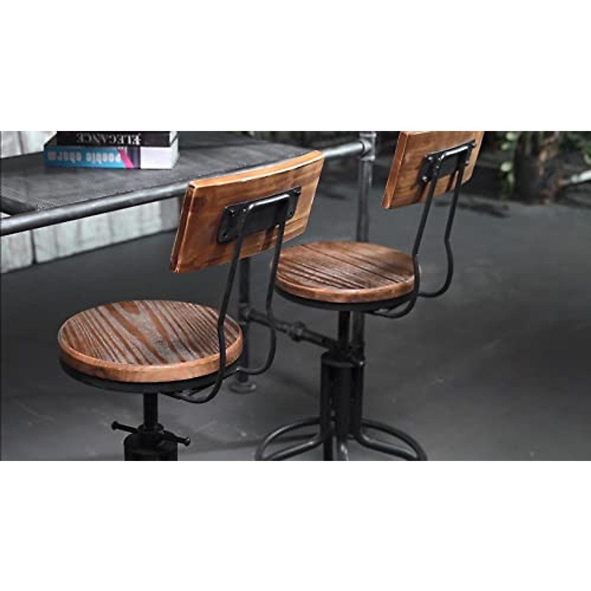 Lisuden Industrial Bar Stools with Backs, Industrial Farmhouse Bar Stools Swivel Stool Counter Kitchen Island with Stools Adjustable 20''-24'' Bar Stools Set of 2