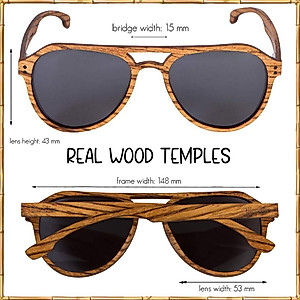 Woodies Polarized Full Zebra Wood Sunglasses for Men and Women | Black Polarized Lenses and Real Wooden Frame | 100% UVA/UVB Ray Protection