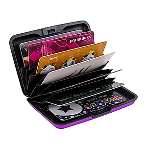 ELFISH Mini RFID Aluminum Wallet Credit Cards Holder Business Card Case Metal ID Case for Men Women (Purple)
