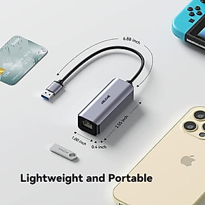 ABLEWE USB to Ethernet Adapter, USB 3.0 to 100/1000 Gigabit Ethernet LAN Network Adapter, RJ45 Internet Adapter Compatible with Laptops MacBook, Surface, macOS, Chrome OS, Windows, Linux