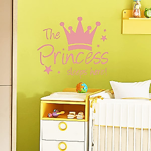 Princess Crown Wall Stickers, The Princess Sleeps Here Wall Decals for Girls Room Little Girls Bedroom Nursery Playroom Daycare Classroom Parties Decoration