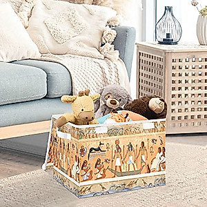 KEEPREAL Egyptian Tribal Life Storage Basket Bin with lid, Large Cube Storage Box Collapsible Storage Organizer for Home Office Closet - 16.5 L x 12.6 W x 11.8 H