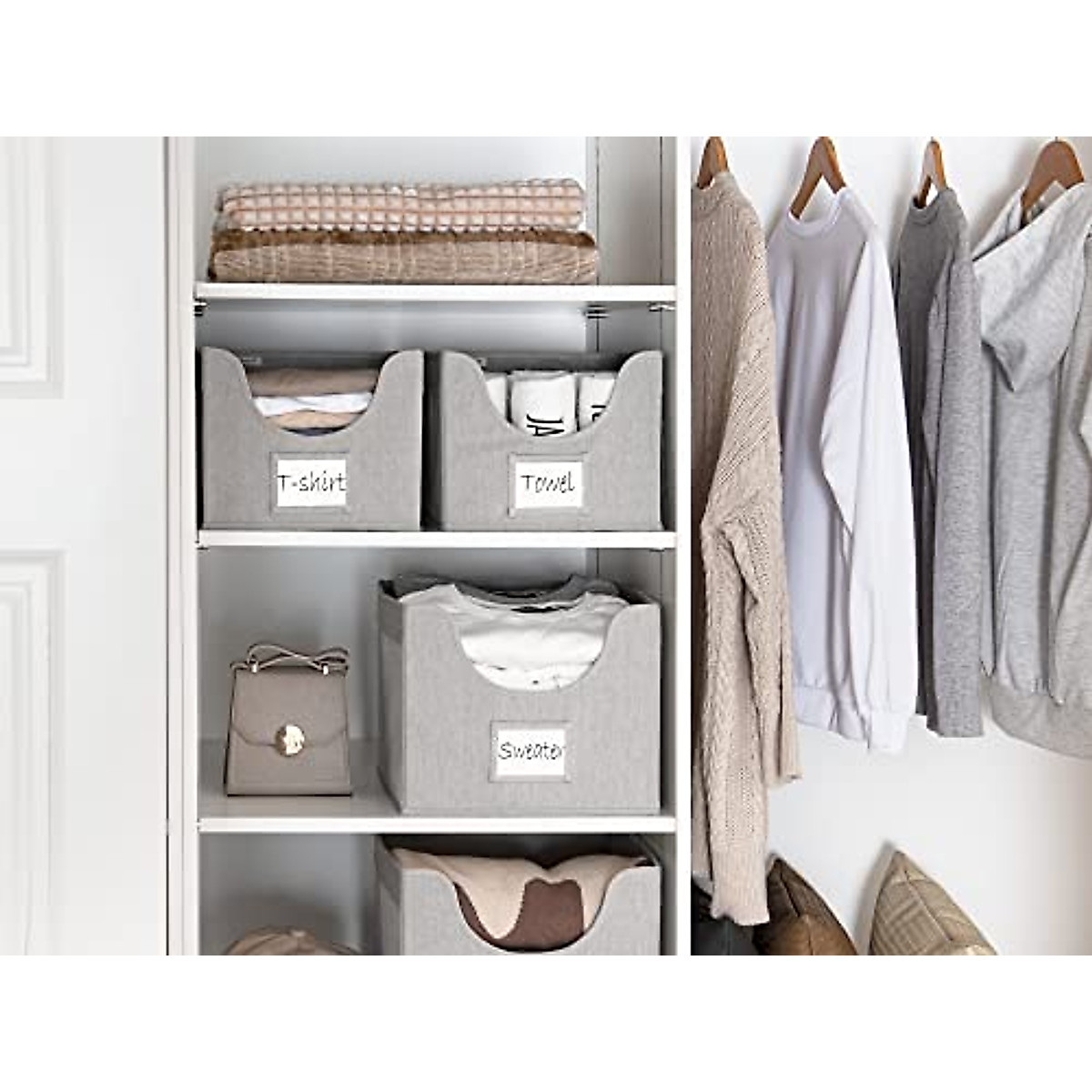 StorageWorks Closet Storage Bins, Open Front Cube Storage Bins with Cutout Window and 2 Handles, Foldable Fabric Clothes Organizer, Grey, 2-Pack