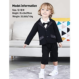 A&J DESIGN Baby Boys Gentleman Outfit Formal Suit Jumpsuit Tuxedo Romper Set 6-9 Months Black