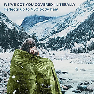 SLFORCE Emergency Blankets for Survival, 4 Pack of Gigantic Space Blanket. Comes with Four Extra-Large Mylar Blankets, Compass, and Zipper Bag. The Best Thermal Space Blankets (4, Green, Extra Large)