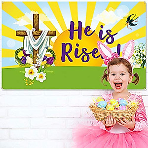 Happy Easter Jesus Backdrop Easter Jesus He Is Risen Background Banner Easter Resurrection Background for Easter Day Celebration Party Decor Banner Portrait Photo Easter Party Supplies, 6 x 4 ft