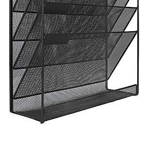 Wall File Organizer 5 Tier Black Heavy Duty Metal Mesh Hanging Mail Magazine Rack 40 x 32 x 11 cm Wall Mount Paper Holder for Newspaper Folders
