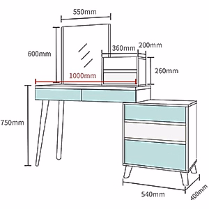 LEONYS Vanity Set with Mirror, Makeup Vanity Dressing Table, 6 Drawers Dresser Desk and Cushioned Stool Set (Color : Green)