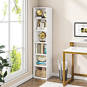 LITTLE TREE 70.9 Inch Tall Narrow Bookcase, Corner Bookshelf 6 Tier Cube Display Shelf Storage Organizer for Small Space