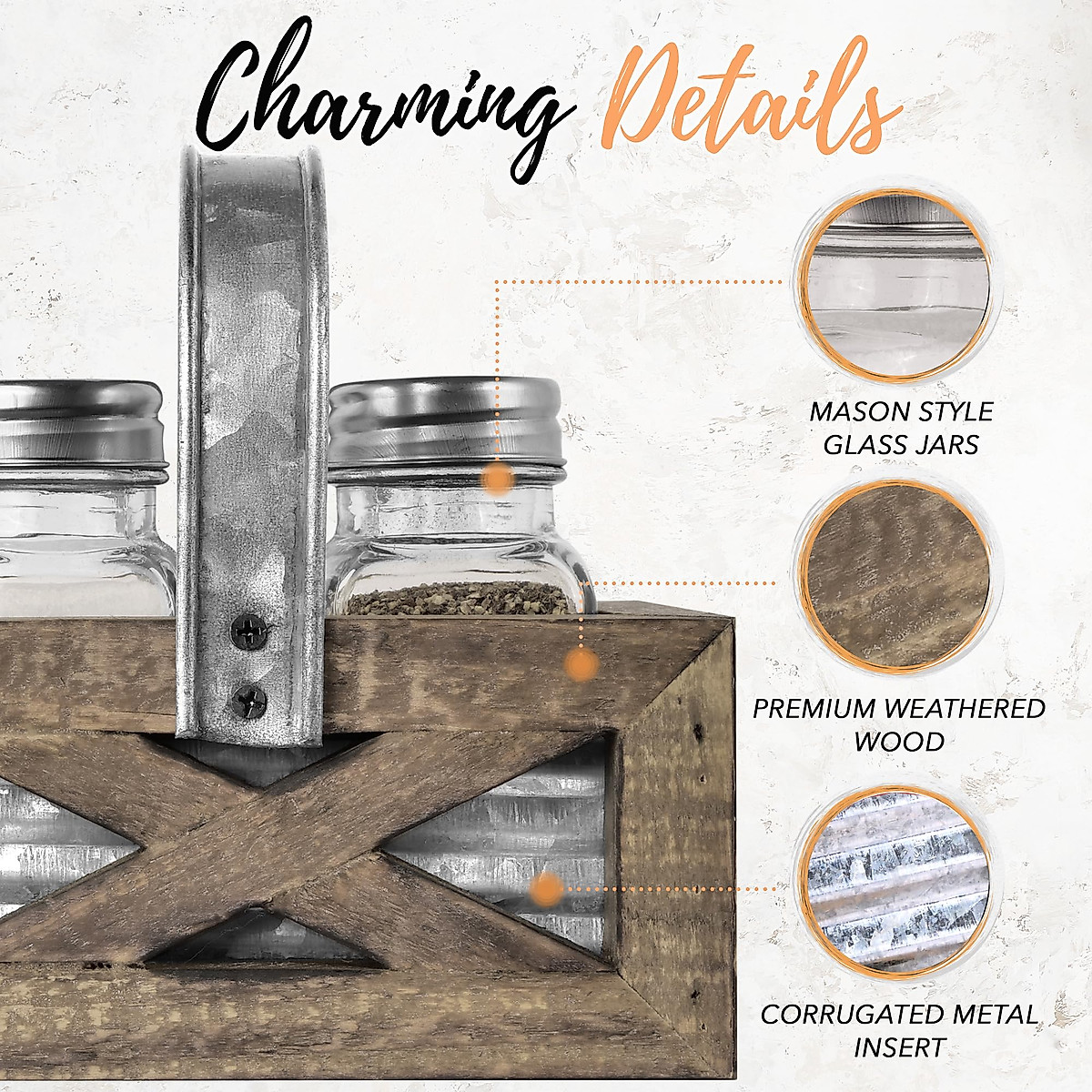 Autumn Alley Barn Door Rustic Salt and Pepper Shakers Set in Wood and Galvanized Caddy | Farmhouse Salt and Pepper Shakers For Rustic Kitchen Decor | Rustic Kitchen Accessory for your Country Kitchen