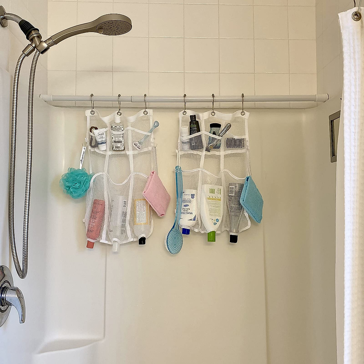 Evelots Set of 2 Mesh Shower Caddy-6 Pocket-Hook for Brush-Hole for Bottle-Dry Fast