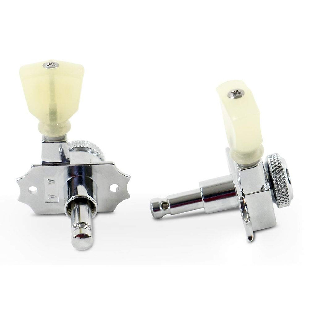 Kluson Revolution Diecast Tuners - 3 Per Side - Pearloid Keystone Button, Locking Chrome