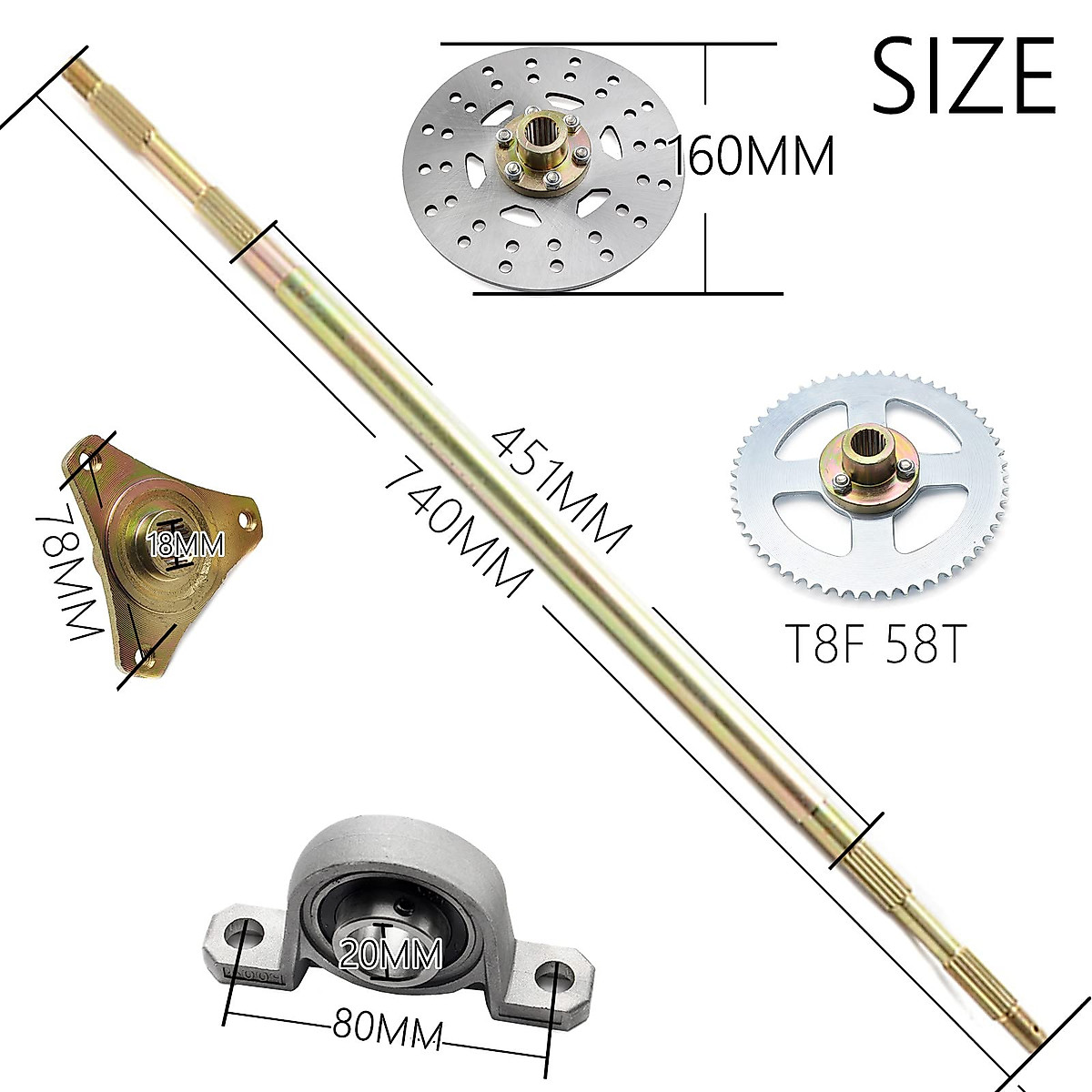 MOFANS 740MM 29.1" Go Kart Rear Axle Assembly Complete Wheel Hub Kit Fit for Go Kart Quad ATV Drift Trikes