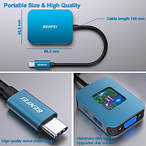 BENFEI USB C HUB 4in1, USB Type-C to HDMI VGA Adapter, USB C to USB Adapter, USB Type-C Power Delivery, Compatible with iPhone 15 Pro/Max, MacBook Pro/Air 2023, iPad Pro, iMac, S23, XPS 17