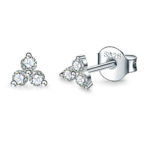 Sterling Silver Stud Earrings for Women Men, 1 Pair Flower Cubic Zirconia Stud Earrings | Small Cartilage CZ Hypoallergenic Tragus Piercing Earrings for Teens 4mm