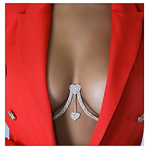 Rhinestone Chest Bracket Chain Trendy Crystal Heart Pendant Bra Chain Sexy Bikini Body Chain Jewelry for Women