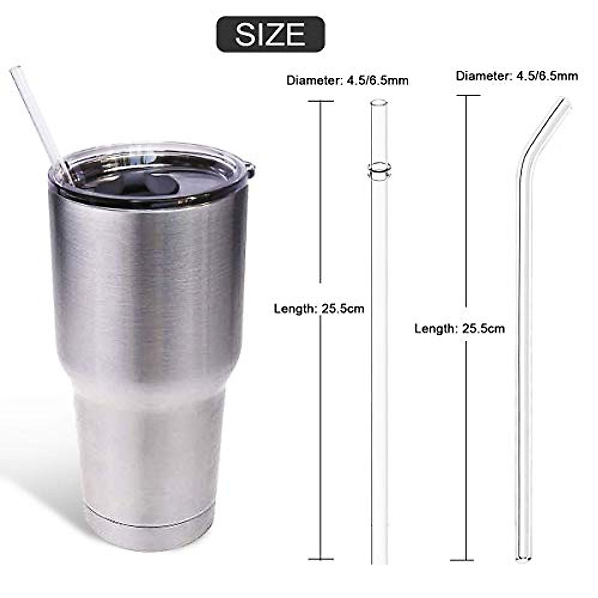 ZYTC Reusable Drinking Straws,Long Clear Plastic Straws for 20 OZ & 30 OZ Yeti,Ozark Trail Tumblers,Set of 8 with Cleaning Brushes (Plastic Drinking straws-8pcs+2)