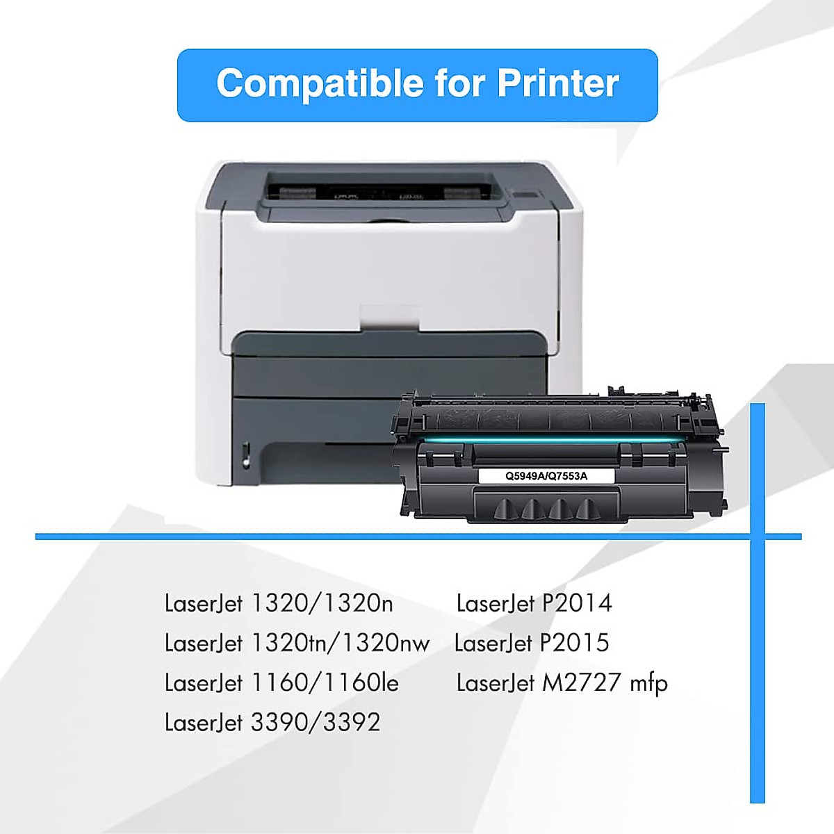 TRUE IMAGE Compatible Toner Cartridge Replacement for HP 49A Q5949A 53A Q7553A 49 Q5949 Used with 1320 1320n 3390 1160 1320tn 1320nw 3392 P2015 P2015dn Printer Ink (Black, 1-Pack)