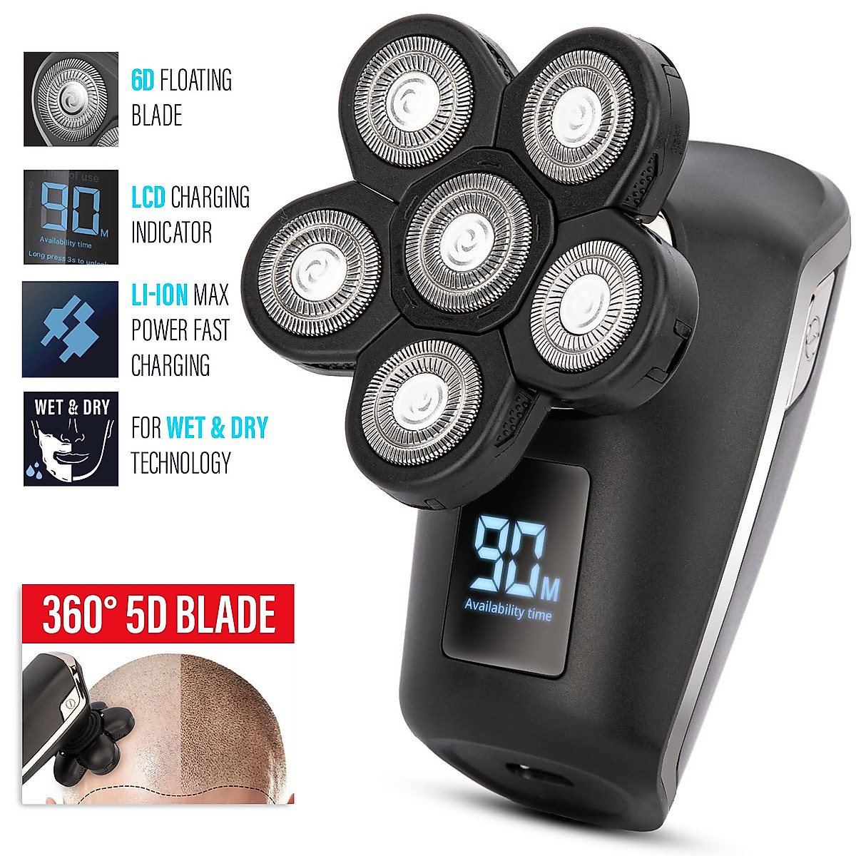 AW 6D Head shavers for Bald Men, Anti-Pinch Bald Head shavers for Men, Electric Head Shavers for Men, Maquina De Afeitar para Hombre, Head Shavers for Bald Men Wet and Dry