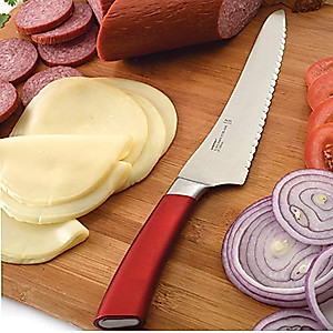 Norpro UNI Knife All Purpose Kitchen 8-inch Serrated Stainless Steel Blade for Tomatoes, Bread, Meat, Red