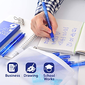 ParKoo Retractable Erasable Gel Pens Clicker, Fine Point 0.7mm, Make Mistake Disappear, Blue Ink for Note Taking and Crossword Puzzles, 6-Pack