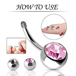 OMAIGAR Belly Button Rings 30 Pieces, Surgical Stainless Steel Belly Rings for Women with Colorful Crystal Diamonds, Body Piercing Navel Ring as Ideal Jewelry Set