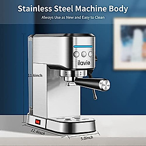 ILAVIE Espresso Machines with Steamer, 20 Bar Pump Espresso and Cappuccino latte Maker, Espresso Machine Easy to Use for Home Barista, Stainless Steel, 1350W