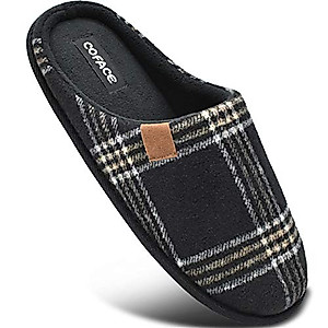 COFACE Mens Memory Foam House Slippers Slip On Cozy Scuff Plaid Shoes Indoor/Outdoor with Best Arch Surpport