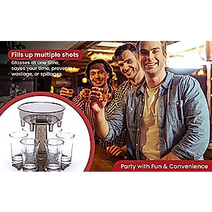 Mixt Shots 6 Shot Glass Dispenser and Holder, Multiple Shot Pourer for Cocktail, Wine and Juice, Party Drink and Beverage Dispenser for Filling Liquids (13x13x12.5 cm, Transparent)