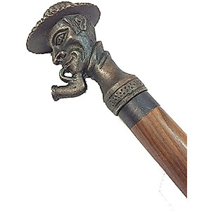 Handmade Metal Head Engraved Sherlock Homes Spy Steampunk Walking Stick Cane Aluminium Man Handle Wooden Walking Stick (2 Fold Wooden Walking Cane