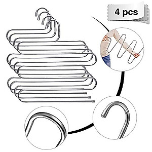Eleling 5 Layers Pants Clothes Rack S Shape Multi-Purpose Hangers for Trousers Tie Organizer Storage Hanger (4 Piece)
