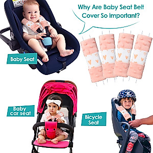 4 Packs Baby Car Seat Straps Cover Pink Shoulder Pads for Baby, Baby Car Seat Belt Pads Seat Belt Covers for All Car Seats/Pushchair/Stroller (5.9‘’X2‘’in)