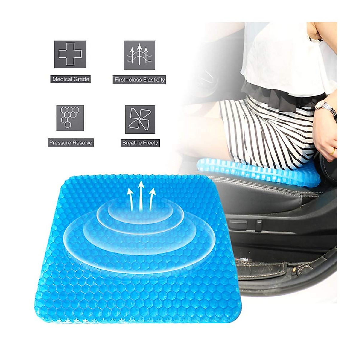 LovezZ Multi-Functional Gel Cushion, Cool and Breathable, high-Elastic Chair seat Support Cushion, Relieve Hip Fatigue