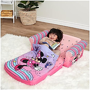 Marshmallow Furniture, Minnie Mouse 3-in-1 Slumber Sofa, Foam Toddler Nap Mat with Attached Blanket