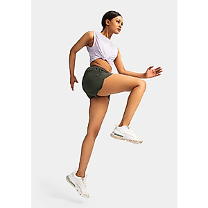 G Gradual Women's Running Shorts with Zipper Pockets Quick Dry Athletic Workout Gym 3" Short Shorts for Women with Comfy Liner (army green, Small)