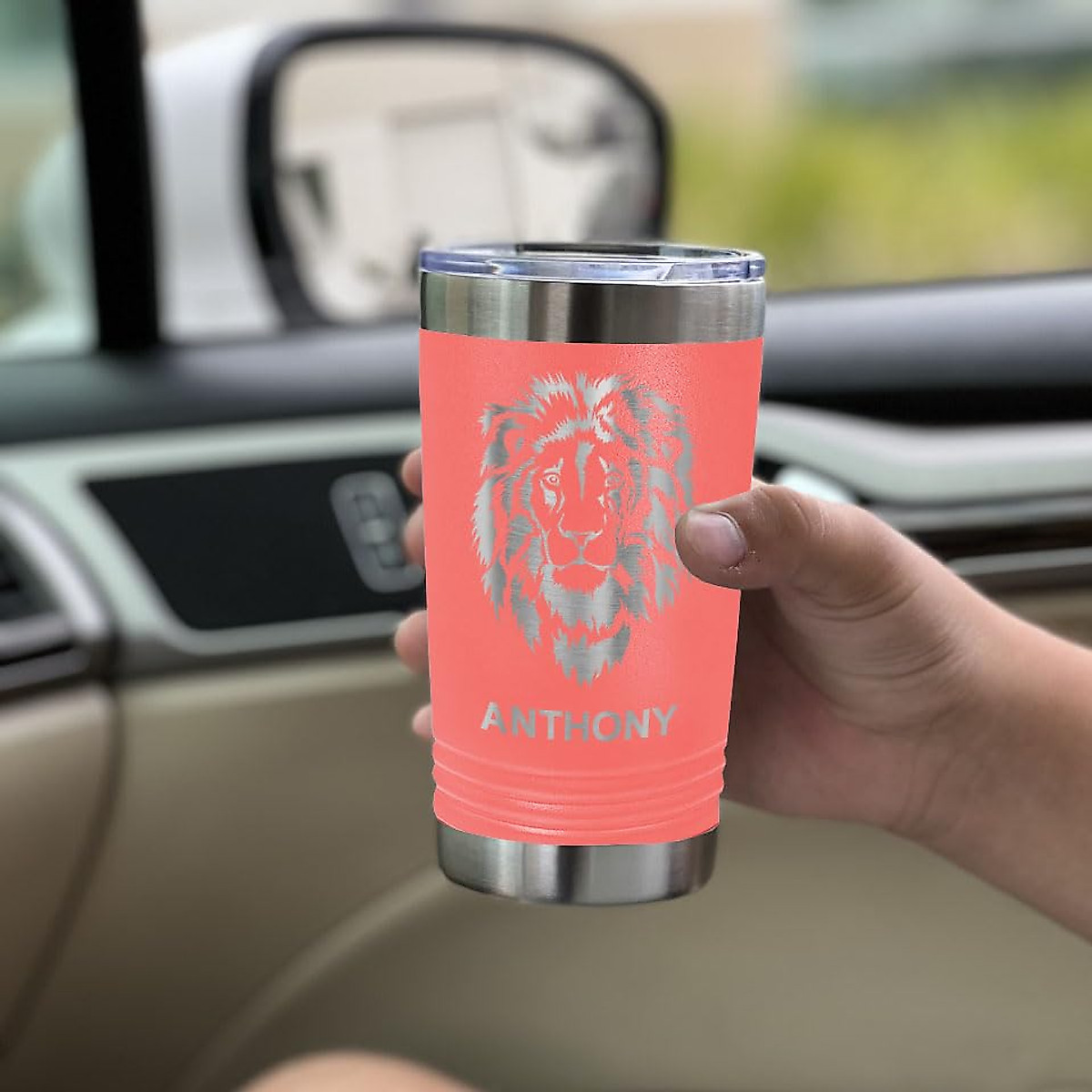 LaserGram 16oz Vacuum Insulated Pint Tumbler, Dragon, Personalized Engraving Included (Coral)