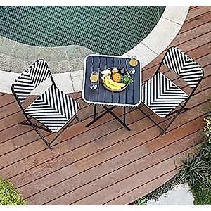 WAMPAT 3 Pcs Patio Bistro Set Plus Size Wicker Folding Furniture Set, 2 Wicker Folding Chairs, Iron Slatted Tabletop Table for Small Space Lawn, Pool, Balcony & Garden J0004D-1