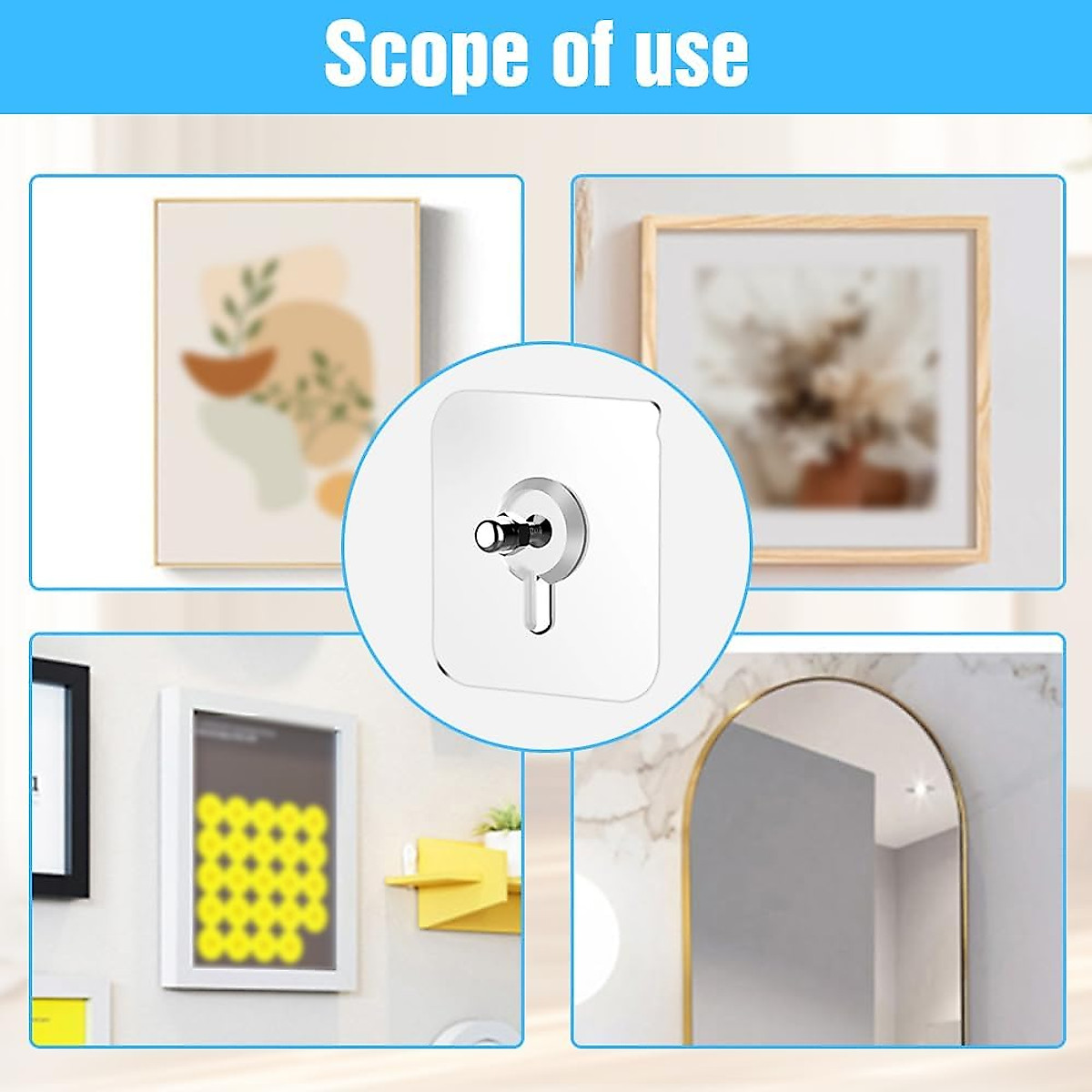 Drill Free Adhesive Hooks, 2024 Upgraded Adhesive Wall Mount Screw Hooks, Hang On Wall Without Nails, Command Hooks for Hanging Pictures for Home Kitchen (6, 2.36 * 2.36 in)
