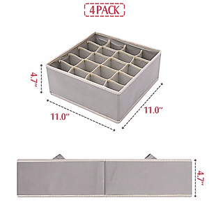 DIOMMELL Set of 4 Foldable Cloth Storage Box Closet Dresser Drawer Organizer Fabric Baskets Bins Containers Divider for Clothes Underwear Socks Lingerie Clothing, Grey 40-0000