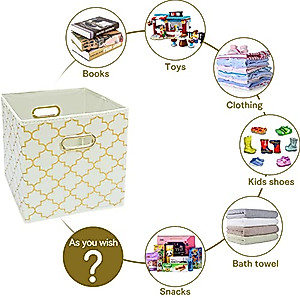 SEVENDOME Fabric Cloth Storage Bins,Fabric Cube Organizer with Dual Handles Foldable Cube Storage Baskets for Home Bedroom Storage,Set of 3,(Creamy-White Gold)