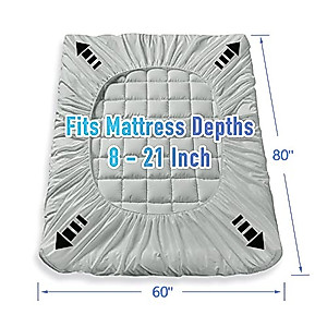 MATBEBY Bedding Quilted Fitted Queen Mattress Pad Cooling Breathable Fluffy Soft Mattress Pad Stretches up to 21 Inch Deep, Queen Size, Light Grey, Mattress Topper Mattress Protector