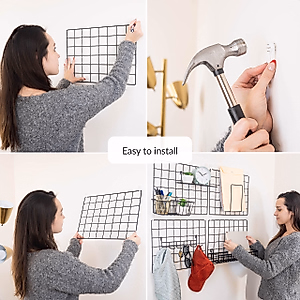 4 Pack Wire Wall Grid Panel with Accessories | Includes Hanging Wall Baskets, Letter Sorter, Shelf & Hook Rack | Grid Wall Panels | Photo Grid | Hanging Home, Office & Kitchen Décor | Photo Wall