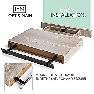 Floating Shelf with Drawer, Floating Nightstand for Bedroom - 16” Wall Shelf, White Floating Shelf with Storage, Floating Shelf for Office Bathroom Kitchen Floating Bedside Table (Grey Wood)